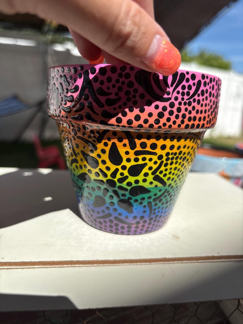 Rainbow With Black Dots and Large Flower Planter - Etsy