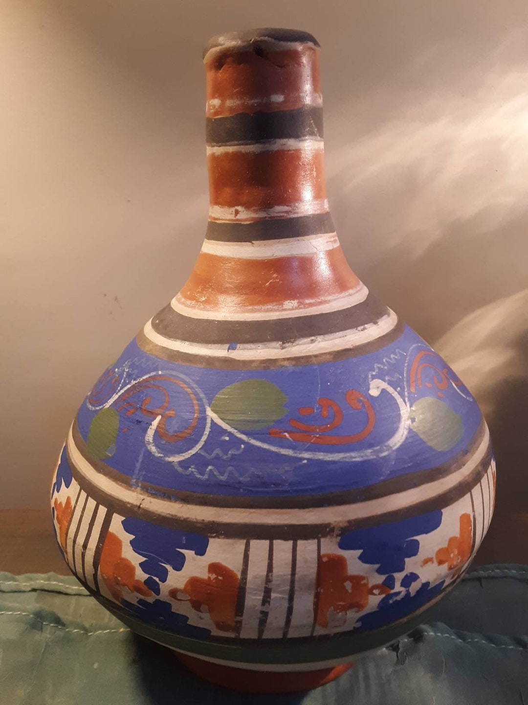 Vintage Folk Art Mexican Pottery Water Jug/vase/very Nice Condition ...