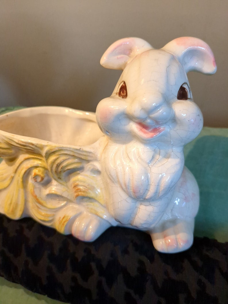 Vintage Bunny Rabbit Pottery Planter/easter Decoration/collectable ...