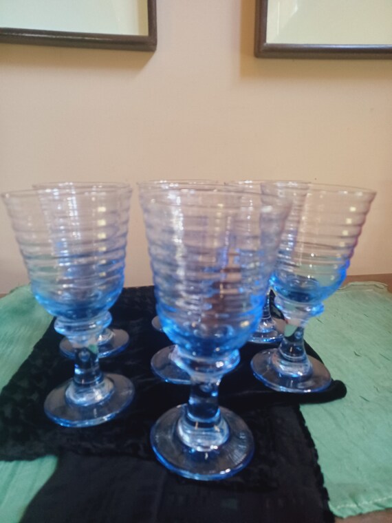 7 Vintage Libbey Water Goblets/sirrus Pattern/ice Blue - Etsy