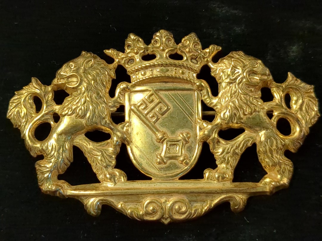 Vintage Double Lion/key Crest of Arms Brooch/miriam Haskell Signed ...