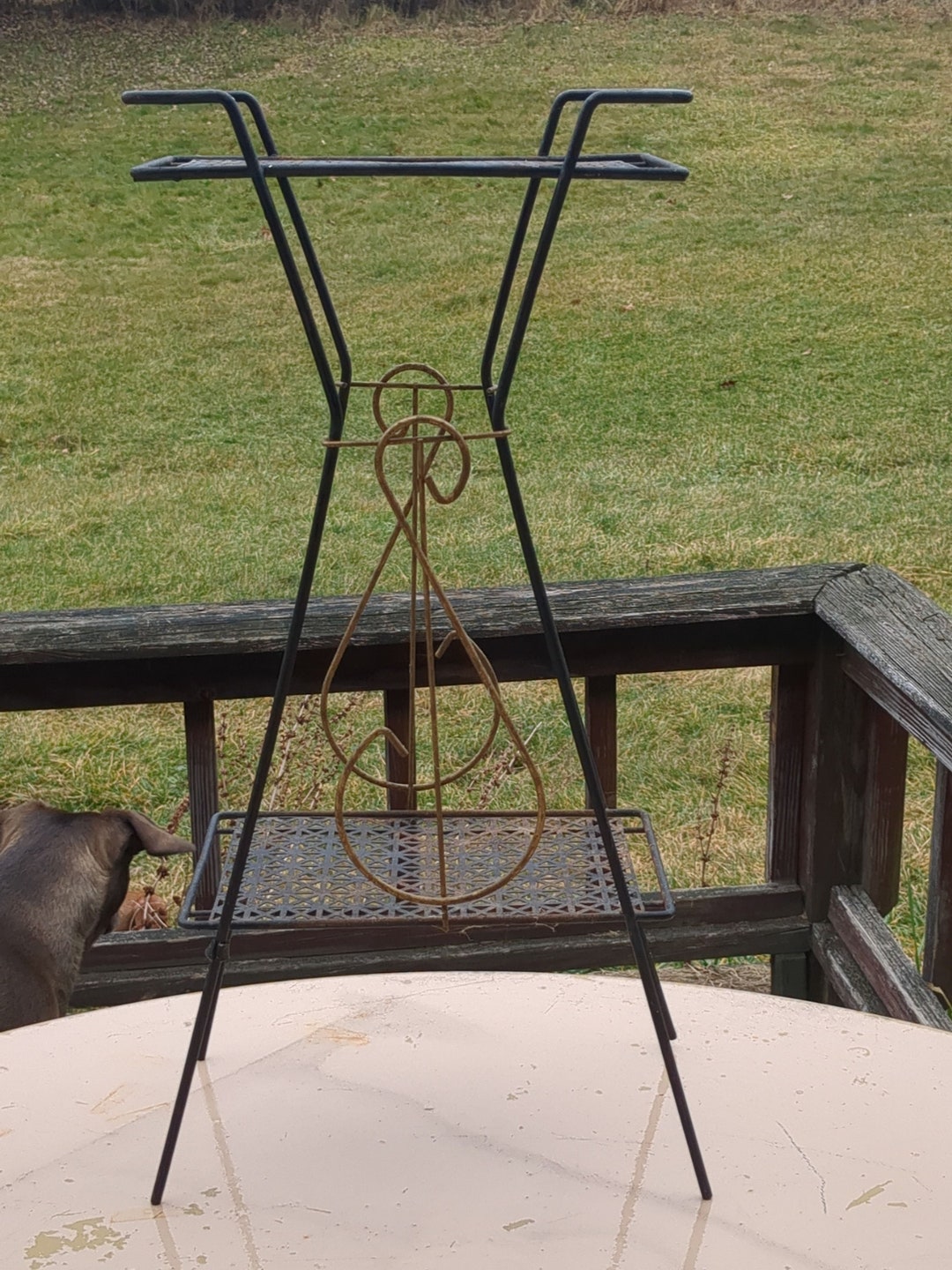 Vintage Metal Plant Stand/table/mid Century Modern/clef Design/black ...