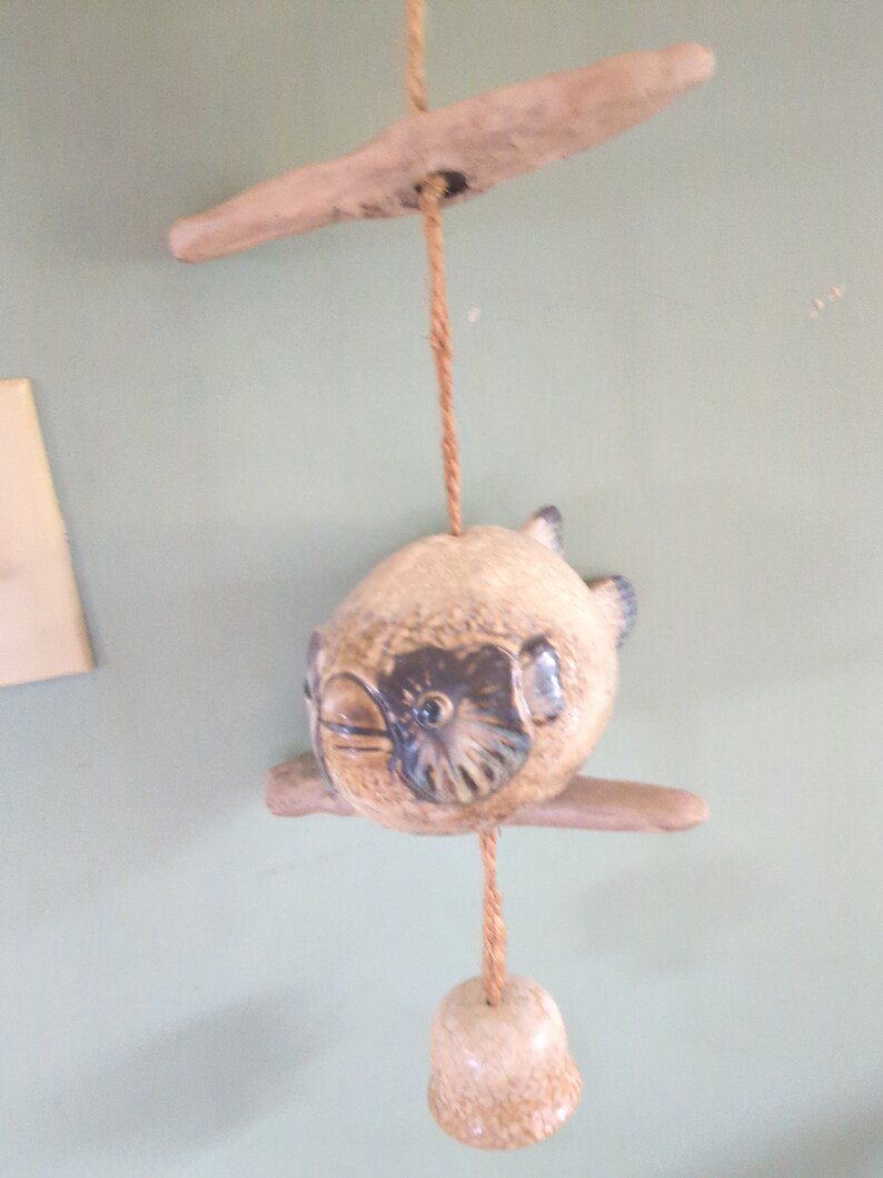 Vintage Pottery Fish/drift Wood/sea Shell Wind Chime/handcrafted/41 ...