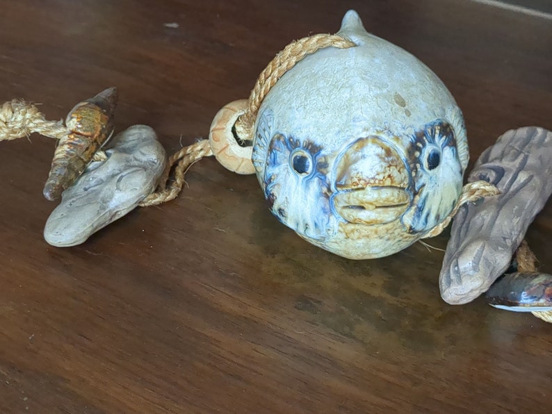 Vintage Pottery Fish/drift Wood/sea Shell Wind Chime/handcrafted/41 ...