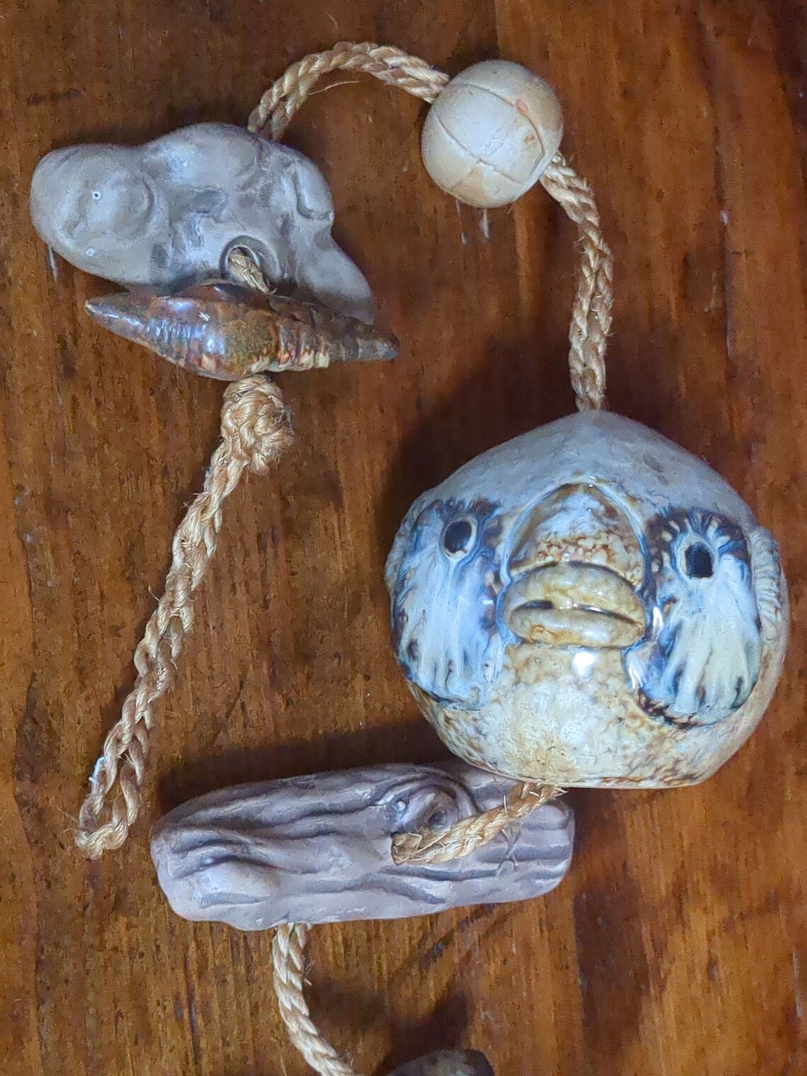 Vintage Pottery Fish/drift Wood/sea Shell Wind Chime/handcrafted/41 ...
