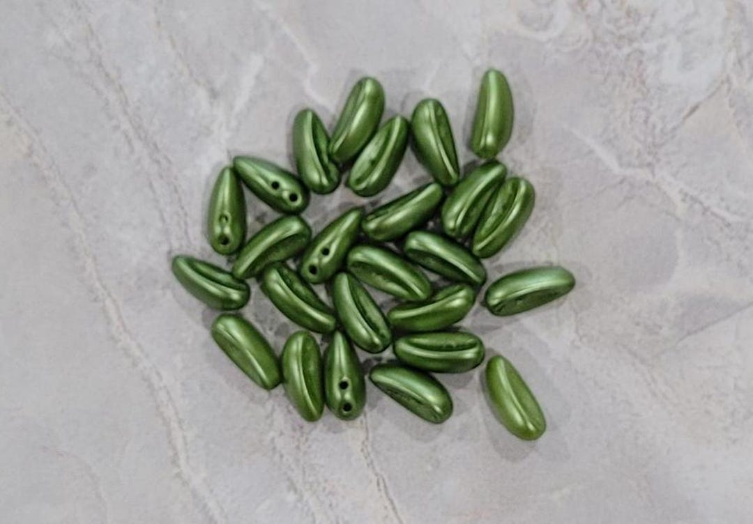 Chilli Bead, Pearl Coat Olive, 2 Hole Bead, (357-25034-411), 4mm X 11mm ...