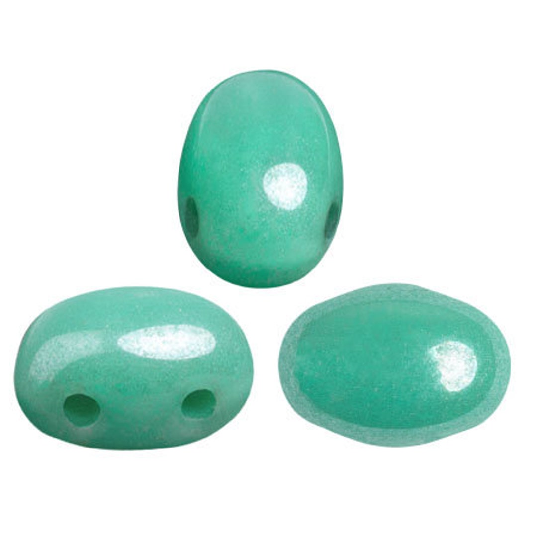 Samos® Par Puca® Bead, Opaque Green Turquoise Luster, 2-hole, 25 Count ...