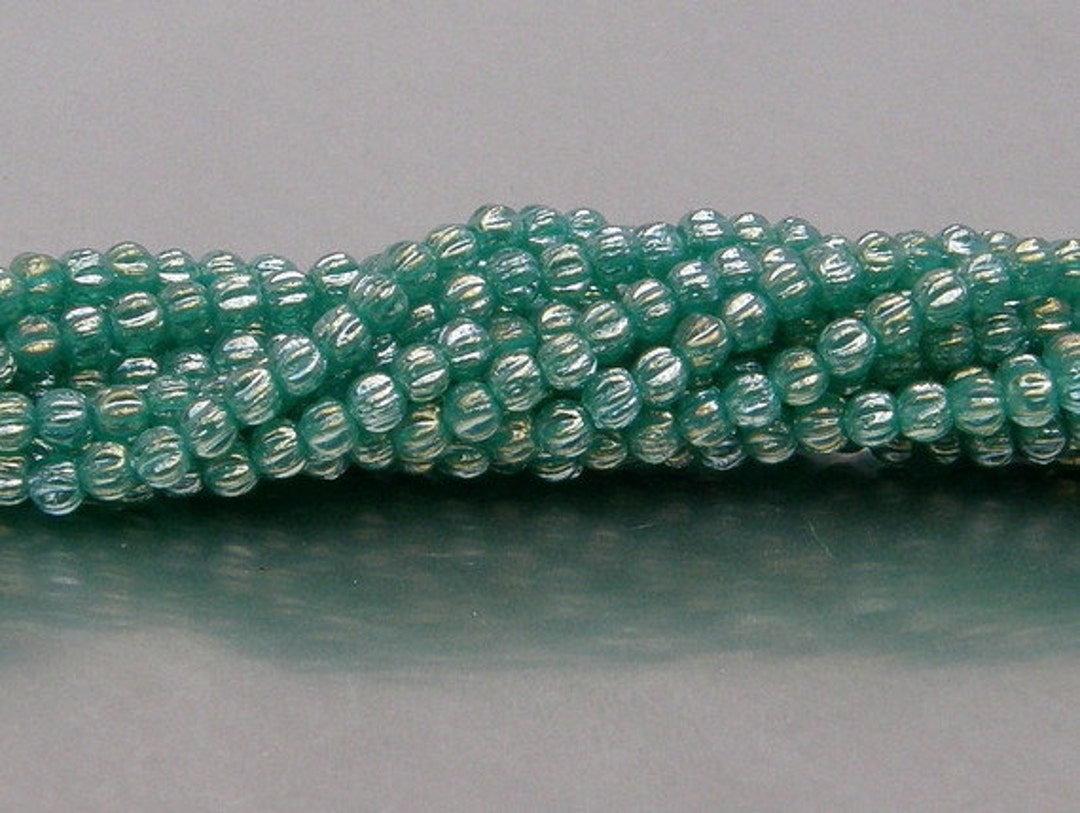 3mm Melon Bead, Luster Iris Atlantis Green, Czech Glass Bead, (LR52060 ...