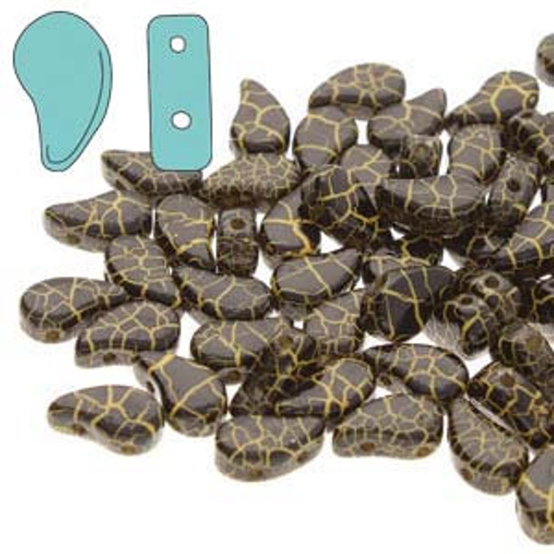 Paisley Duo Bead Ionic Jet With Yellow Crackle 2 Hole Glass - Etsy