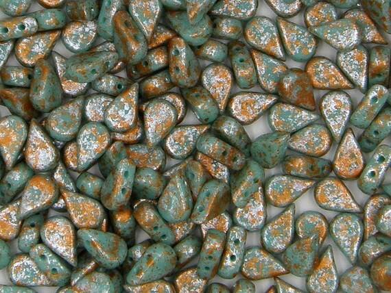 Amos® par Puca® Bead Opaque Green Turquoise Tweedy 2-Hole | Etsy