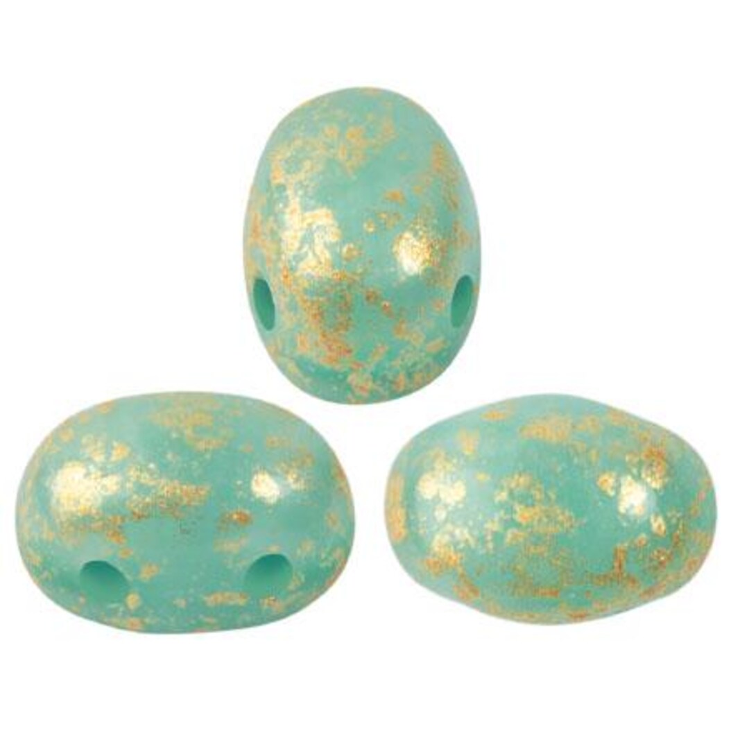 Samos® Par Puca® Bead, Blue Green Opal Splash, 2-hole, 25 Count, 7 X 5 ...