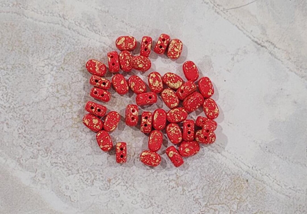 Lipsi Par Puca Bead, Opaque Coral Red Splash, 5 Grams, 7 X 4 Mm, Czech ...