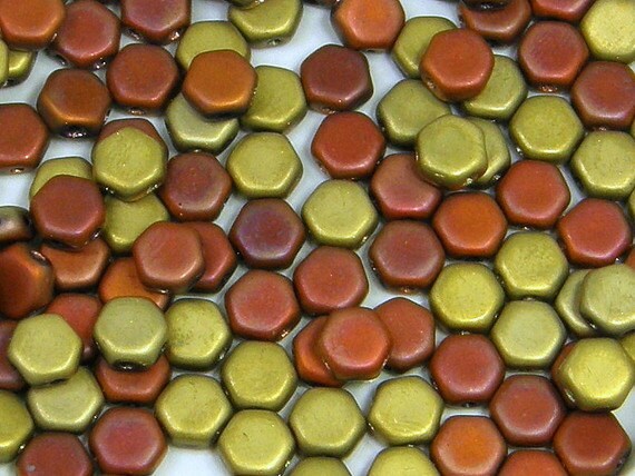 Honeycomb Bead, Jet Matte California Gold, 2 Hole Glass Beads, HC-23980 ...