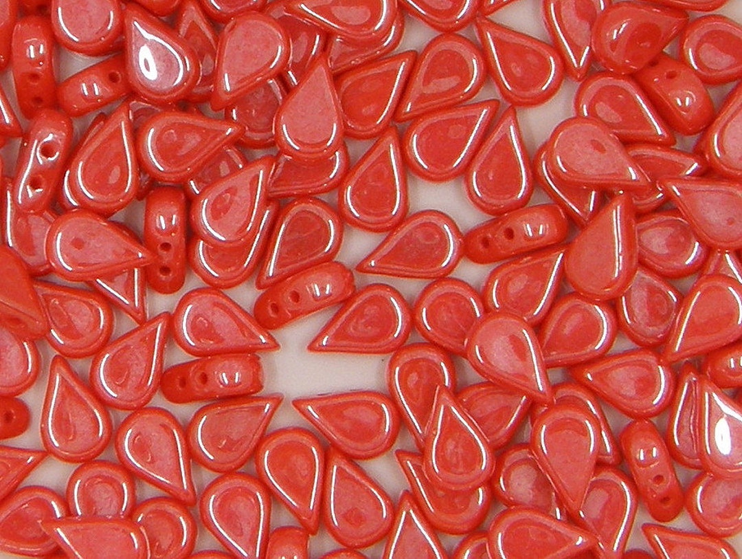 Amos Par Puca Bead, Opaque Light Coral Red Luster, 2-hole, 30 Count, 5 ...