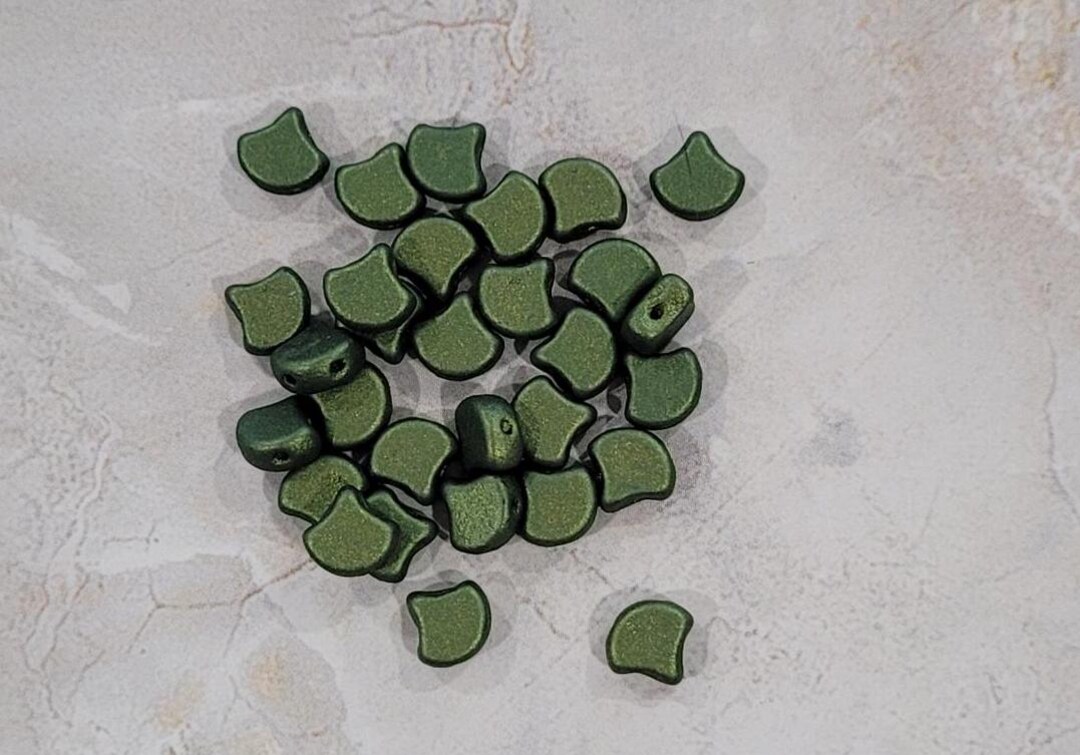 Ginko Bead, Gold Shine Dark Olive, 2 Hole Bead, (GNK-02010-24103), 7.5 ...