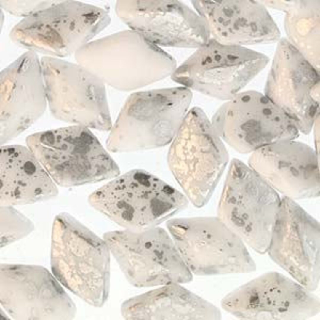 Gemduo Beads, Silver Splash Chalk, 40 Count, 5 X 8 Mm 2-hole Czech Bead ...