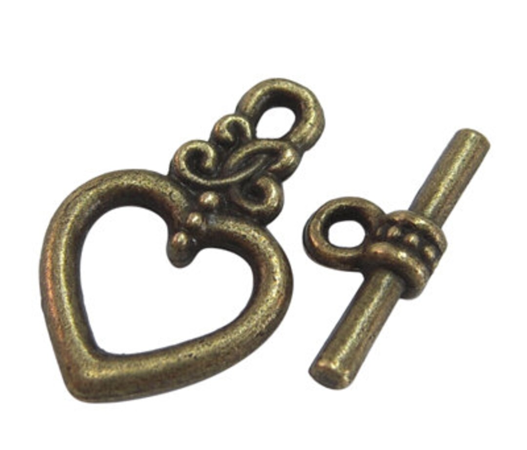 Toggle Clasp. Tibetan Style Heart & Dot Toggle Clasp, Antique Brass ...