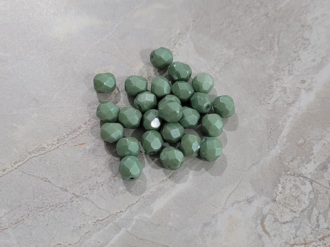 Fire Polish, Chalk Green Luster, Chalk White Teal Luster, 6mm Round ...