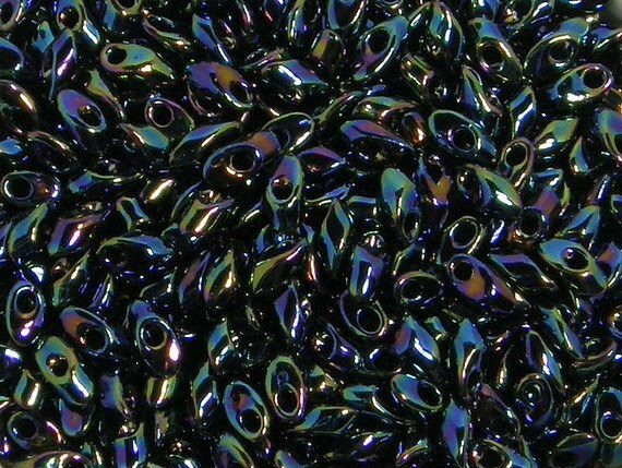 Miyuki, Long Magatama, Metallic Variegated Blue Iris, 4x7mm, Glass Seed ...