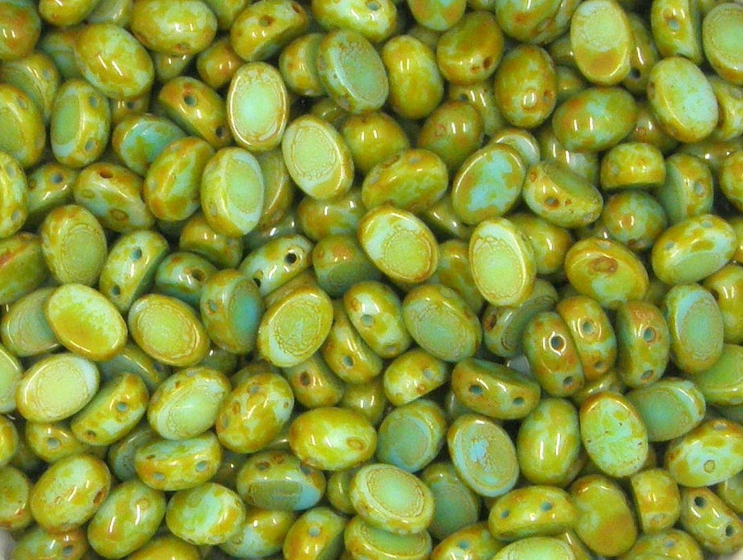 Samos® Par Puca® Bead, Opaque Aqua Picasso, 2-hole, 25 Count, 7 X 5 Mm ...