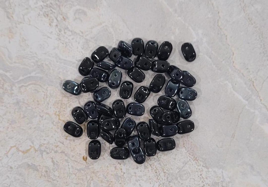 Wave Beads, Jet, 2 Hole Beads, 3 X 7 Mm, (23980), 5 Gr. (approx. 46-52 ...