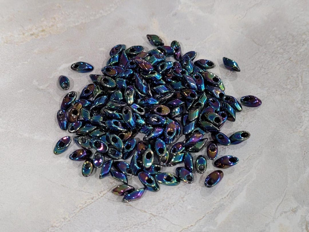 Miyuki, Long Magatama, Metallic Variegated Blue Iris, 4x7mm, Glass Seed ...