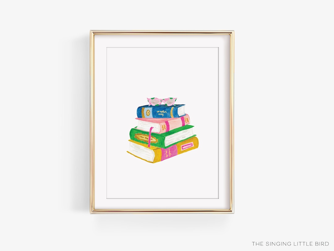 Book Lover Art Print Hand Painted Book Stack Art Readers Nook ...