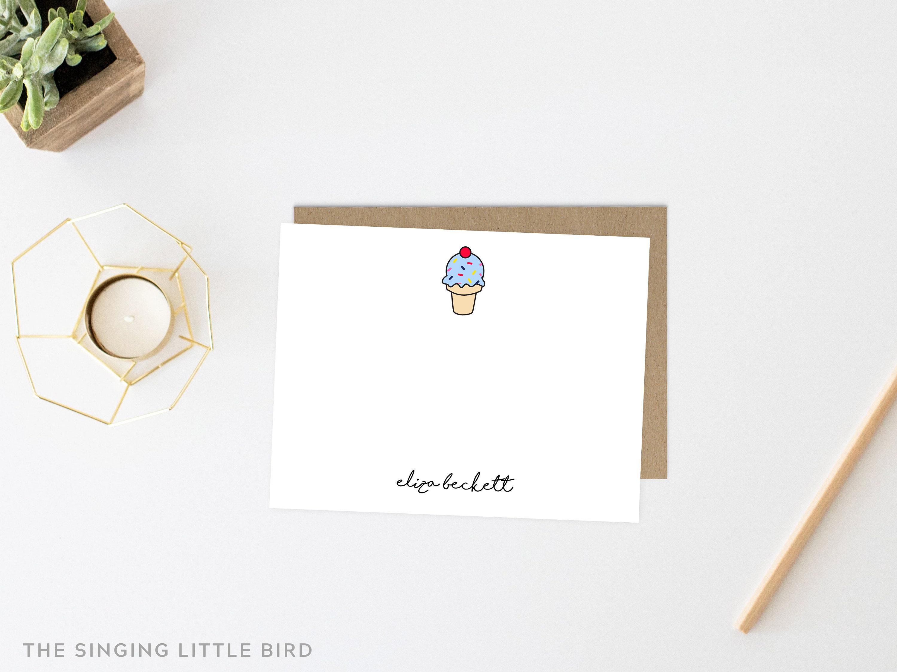 Ice Cream Personalized Stationery / Ice Cream Flat Note Cards | Etsy