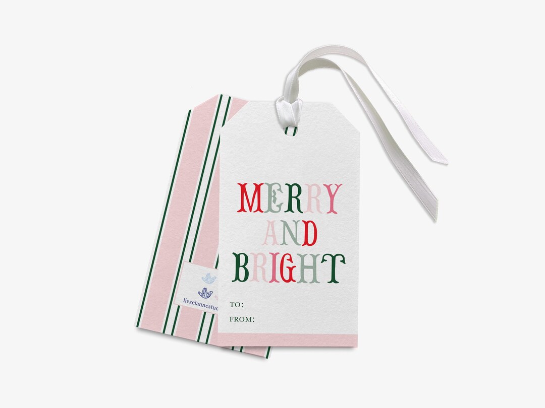 Merry & Bright Christmas Gift Tags | Holiday Set of 8 - Etsy