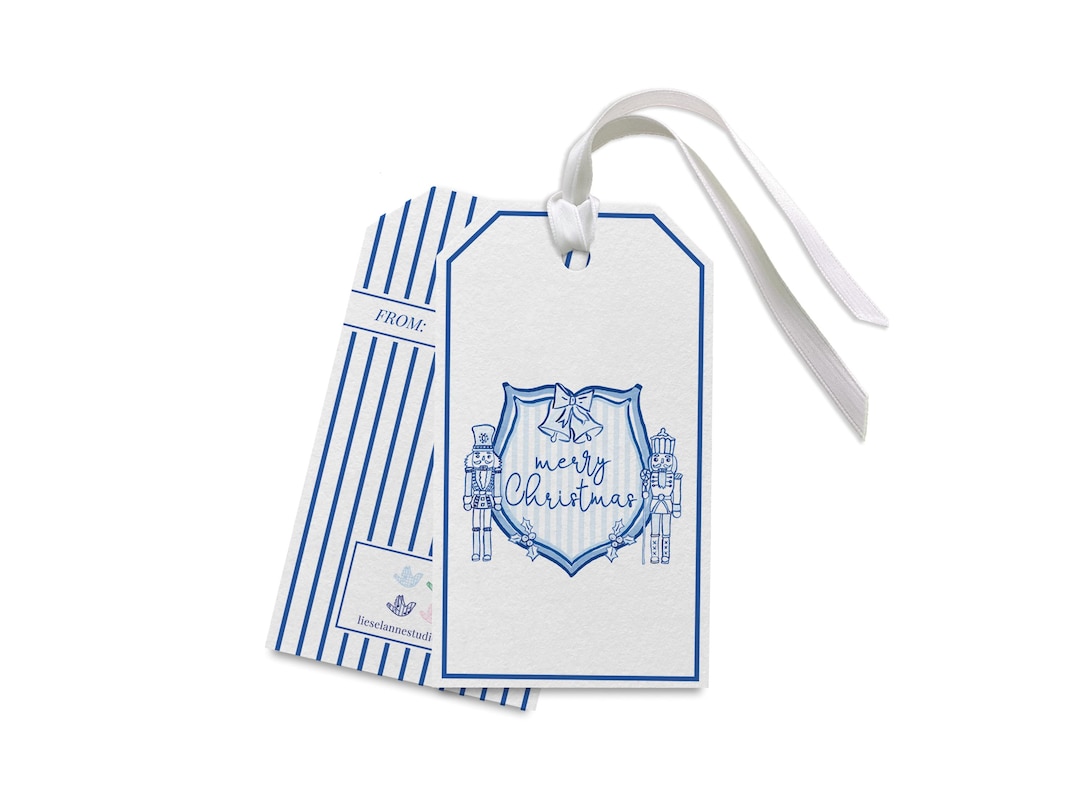Nutcracker Christmas Crest Gift Tag [sets of 8] | Blue and White ...