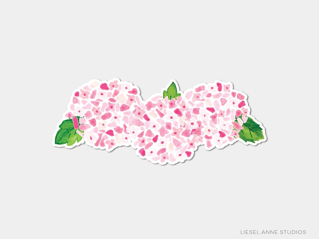 Pink Hydrangea Vinyl Sticker | Watercolor Flower Decal Sticker | Die ...