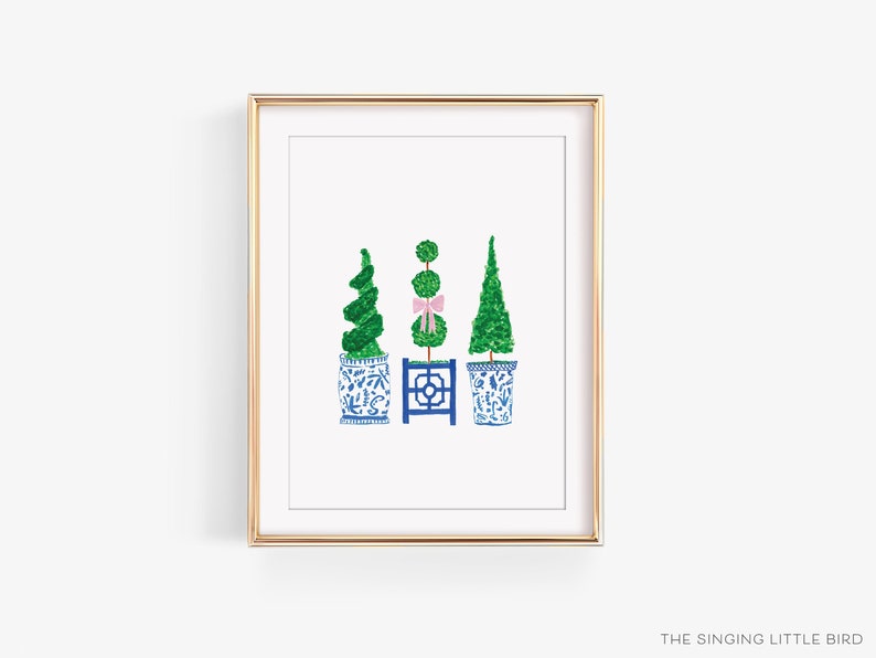 Topiary Trio Art Print | Hand Painted Ginger Jar Art | Home Watercolor ...
