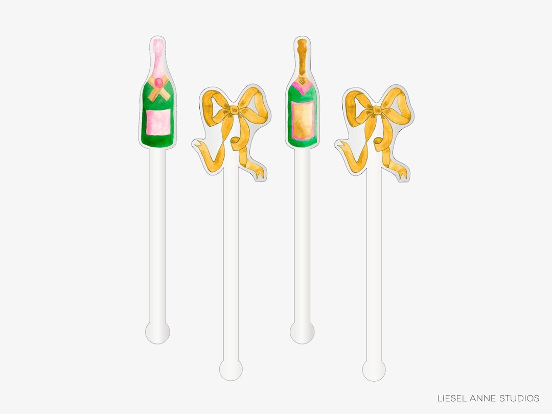 Gold Bow Champagne Stir Sticks | Celebration Drink Stirrers | Reusable ...