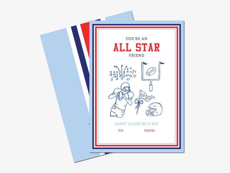 Mini Valentine Cards | Football Kids Valentine's Day Cards for School ...