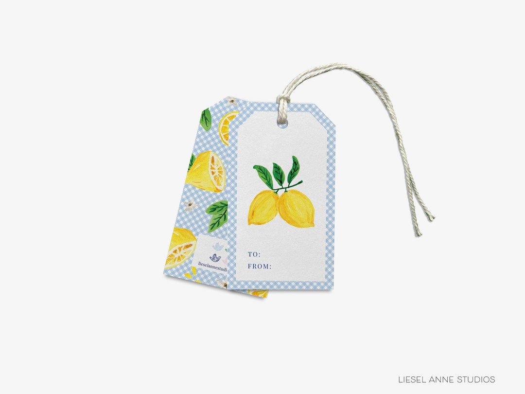 Lemon Gingham Gift Tag | Lemon Lover Tag | Citrus Tag | Watercolor ...
