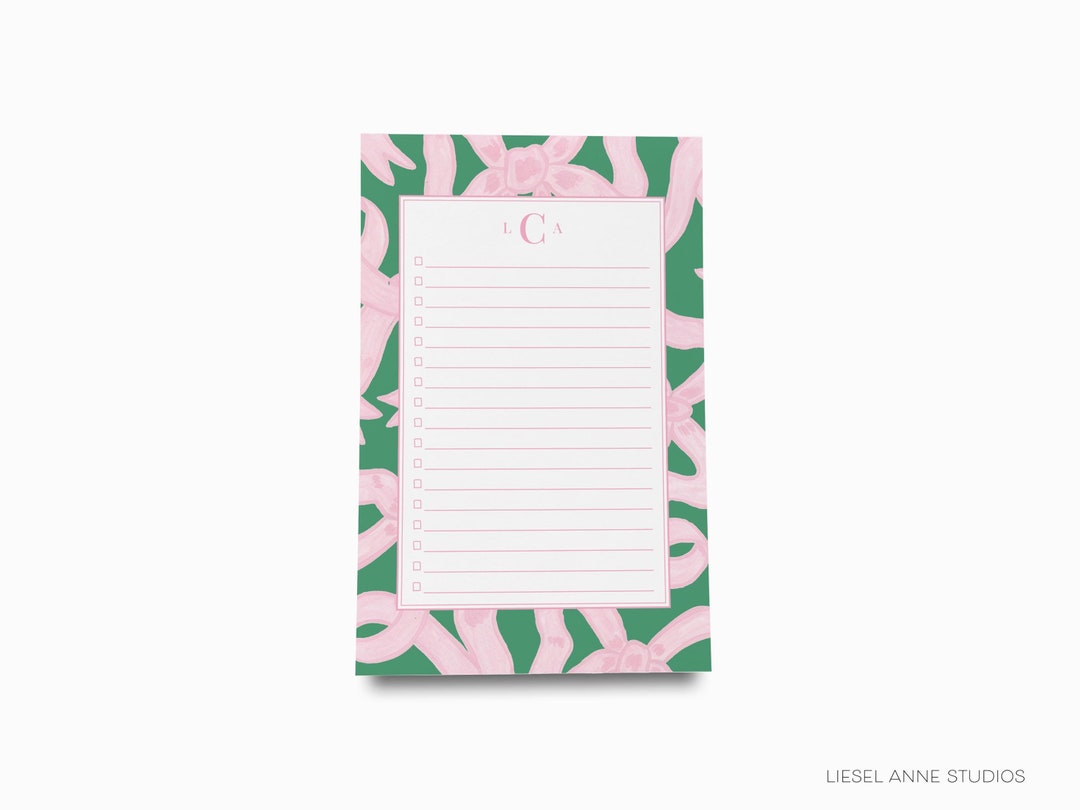 Personalized Pink and Green Bow Notepad Pink and Green to Do List Preppy Feminine Notepads ...
