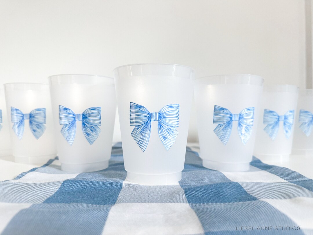 Striped Blue Bow Frosted Shatterproof Cups | Set of 8 | Reusable Baby ...