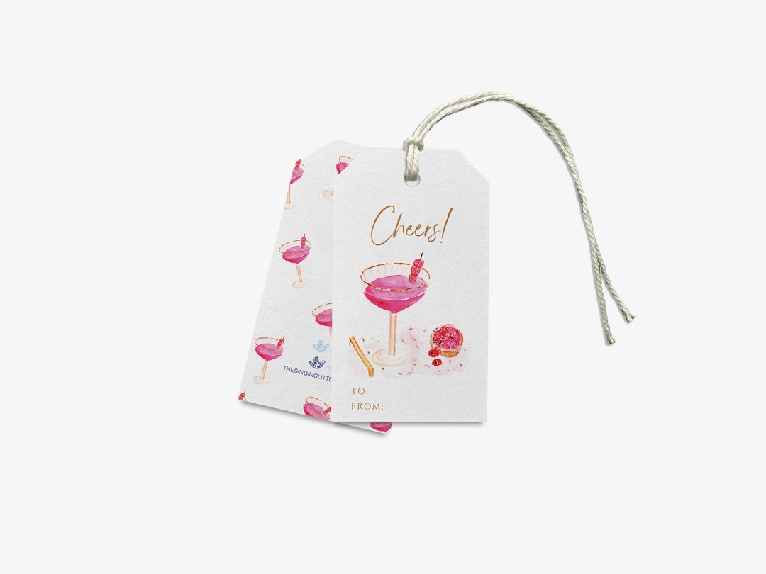 Pink Coupe Glass Cheers Gift Tags [sets of 8] | Cocktail Tag | Feminine ...