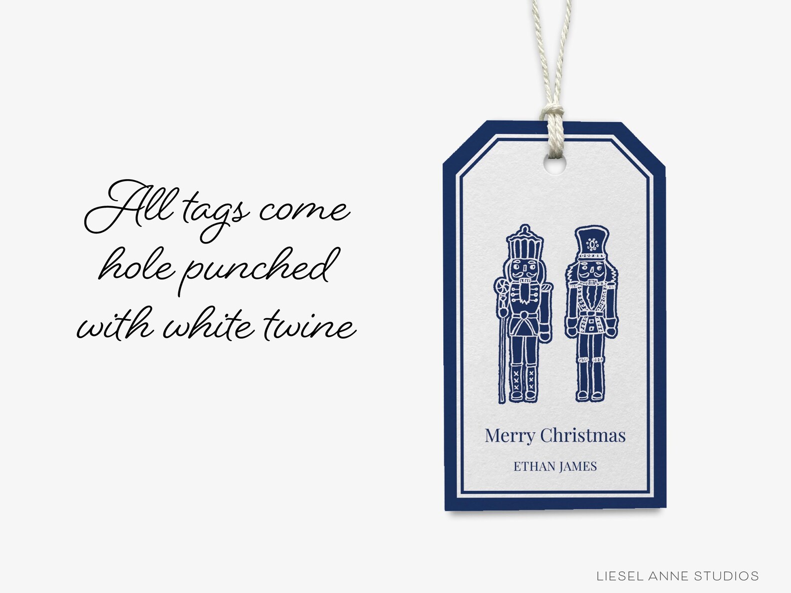 Personalized Navy Gingerbread Nutcracker Gift Tag | Blue and White ...