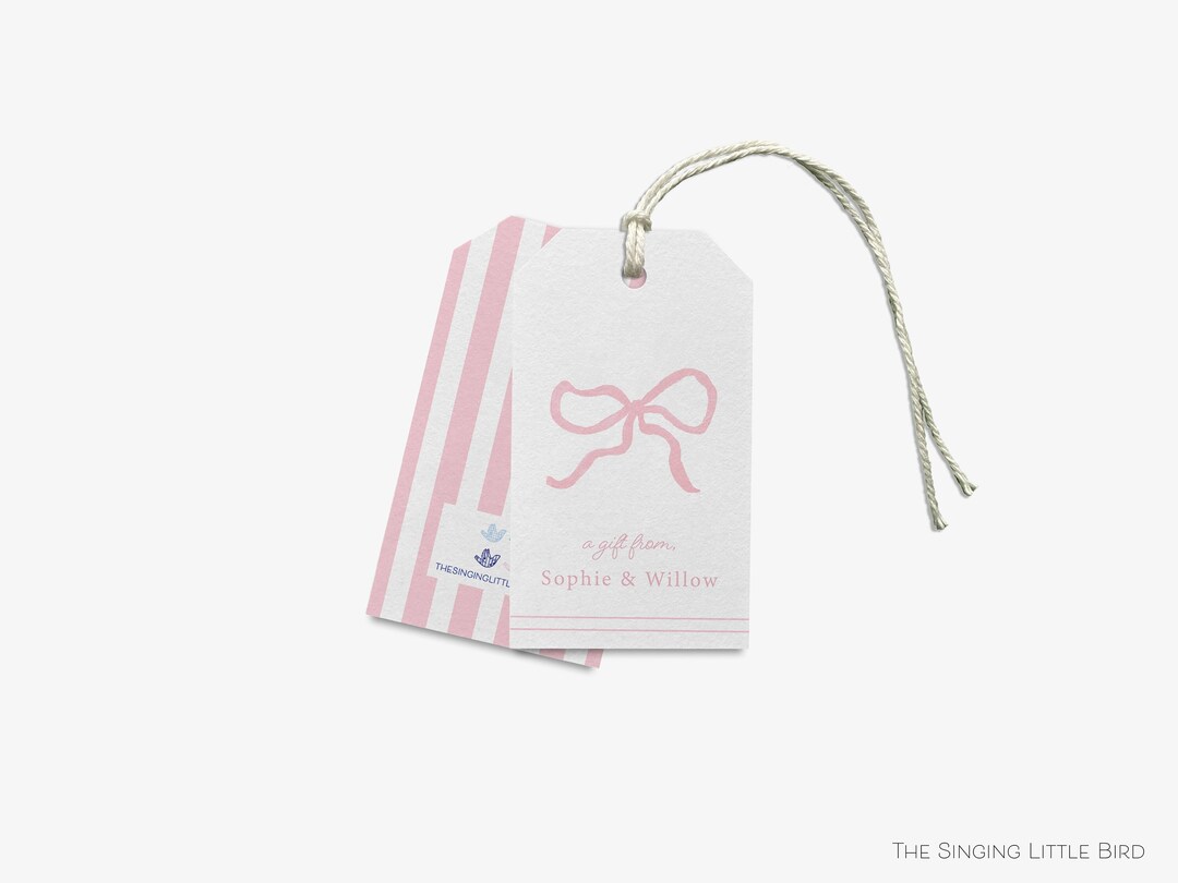 Pink Bow Gift Tags Girly Tag Feminine Tag Watercolor Hand Painted Tag ...