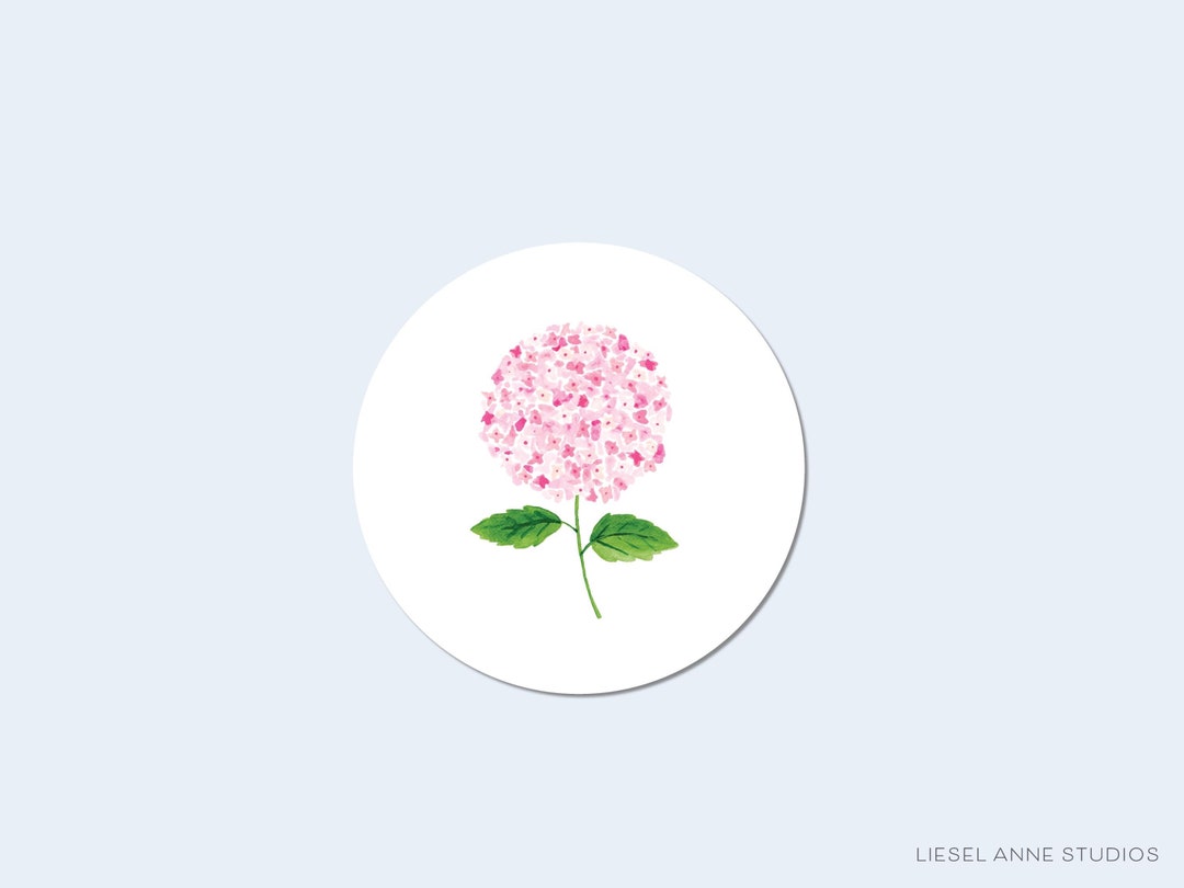 Pink Hydrangea Stickers | Floral Round Sticker | Hydrangea Lover ...