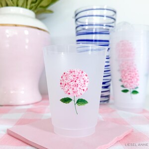 Pink Hydrangea Frosted Shatterproof Cups | Reusable Bridal Shower Baby ...