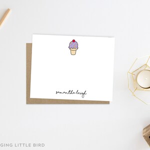 Ice Cream Personalized Stationery / Ice Cream Flat Note Cards | Etsy