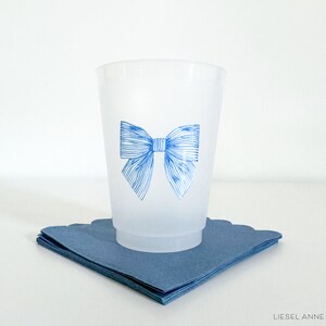 Striped Blue Bow Frosted Shatterproof Cups | Reusable Baby Shower Party ...
