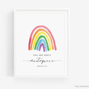 Rainbow Watercolor Print | You Are God's Masterpiece Wall Art | Rainbow ...