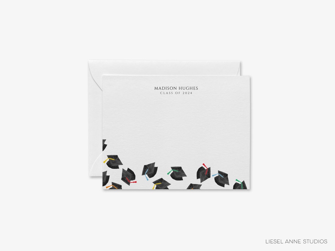 Colorful Graduation Caps Personalized Stationery Grad Caps Notecards ...