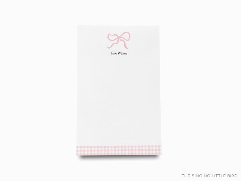 Personalized Pink Bow Notepad | Gingham Stationery Set - Etsy