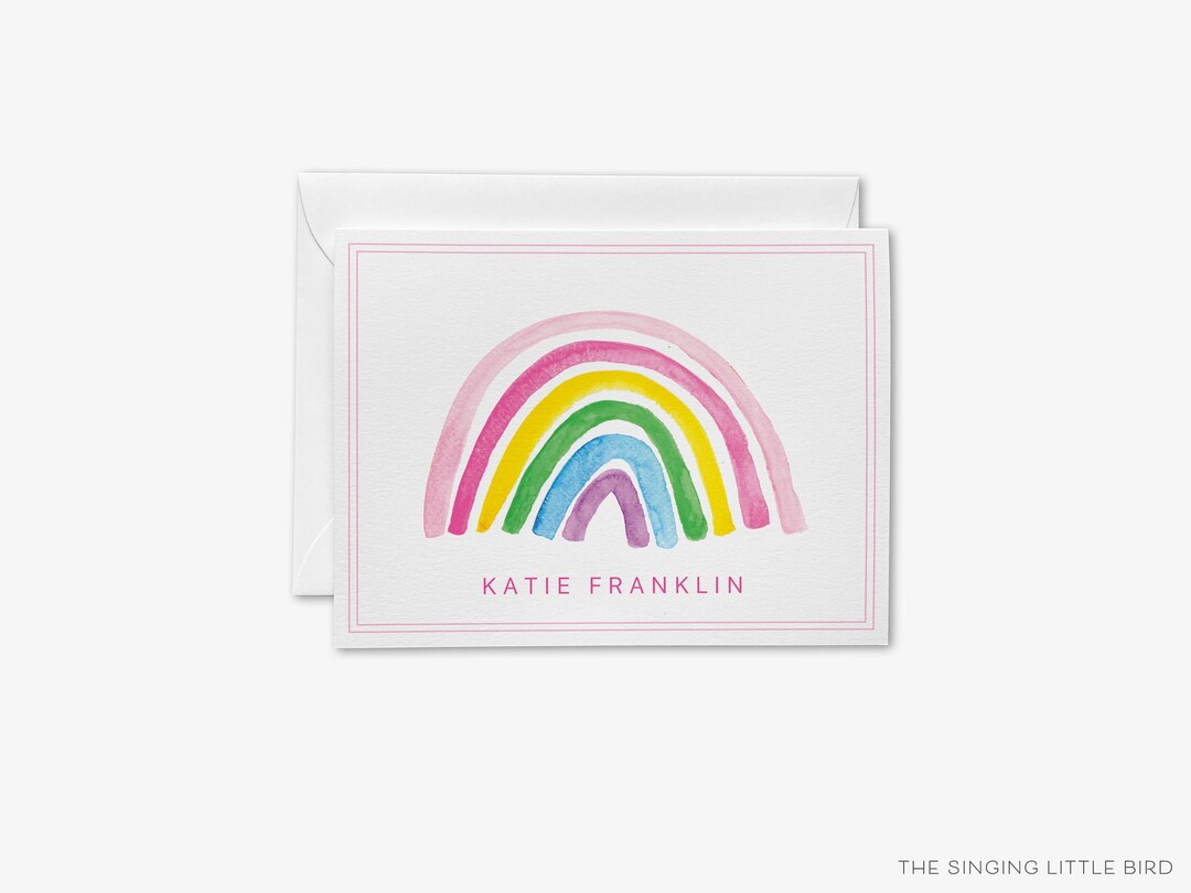 Pink Rainbow Personalized Cards | Custom Rainbow Folded Cards | Girly ...