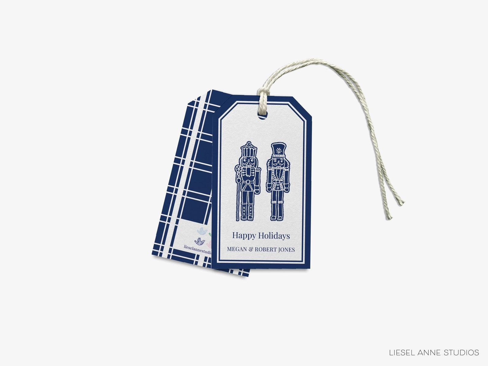 Personalized Navy Gingerbread Nutcracker Gift Tag | Blue and White ...