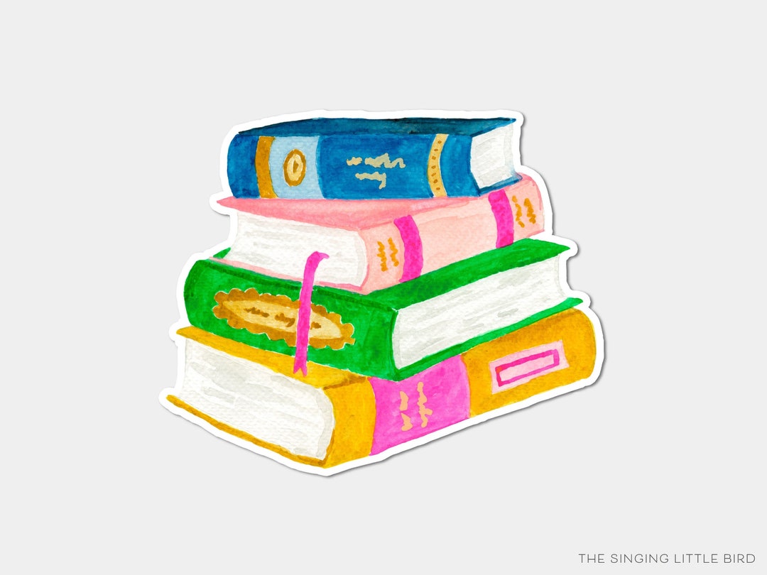 Book Stack Vinyl Sticker | Watercolor Book Lover Decal Sticker | Reader ...